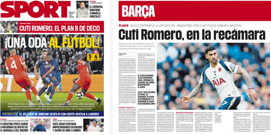 Tottenham player transfer gets front page - Plan B but big money ...